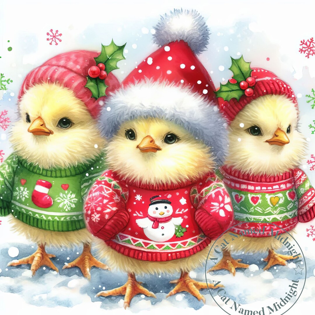 Baby Chicks in Christmas Sweaters Clipart 14 Watercolor Xmas Chickens ...