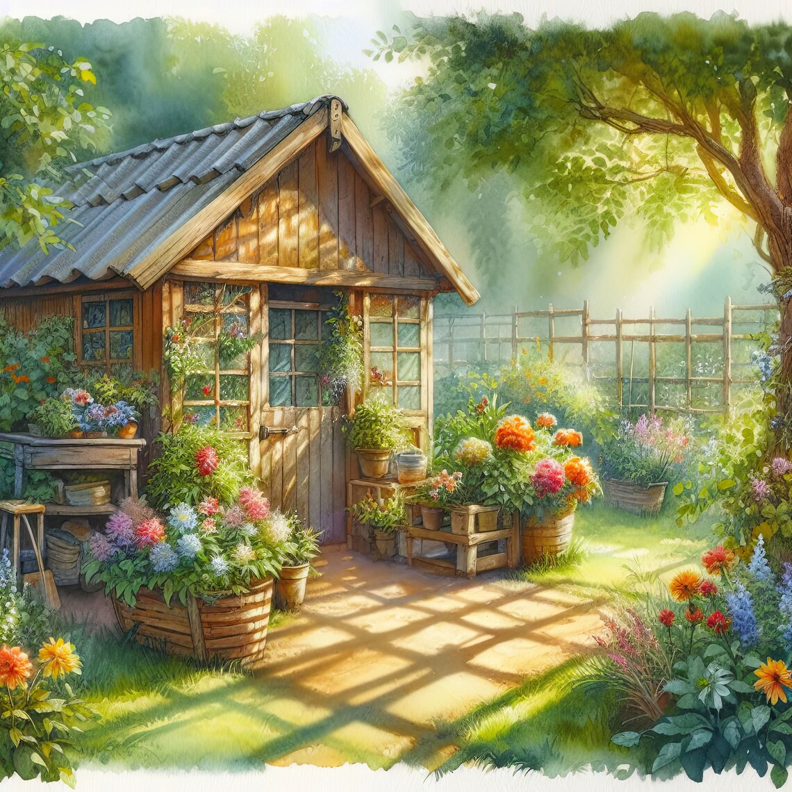 Watercolor Garden Shed Clipart Bundle Vintage Clip Art Shabby Chic ...