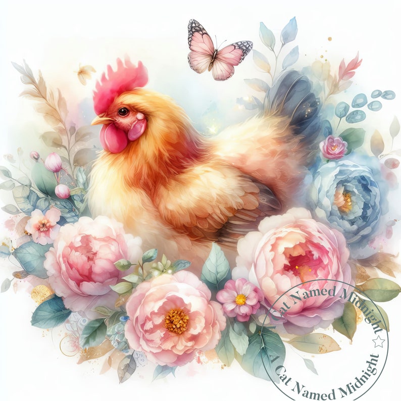 Watercolor Chicken Clipart Watercolor Rooster Clip Art Easter Farm ...