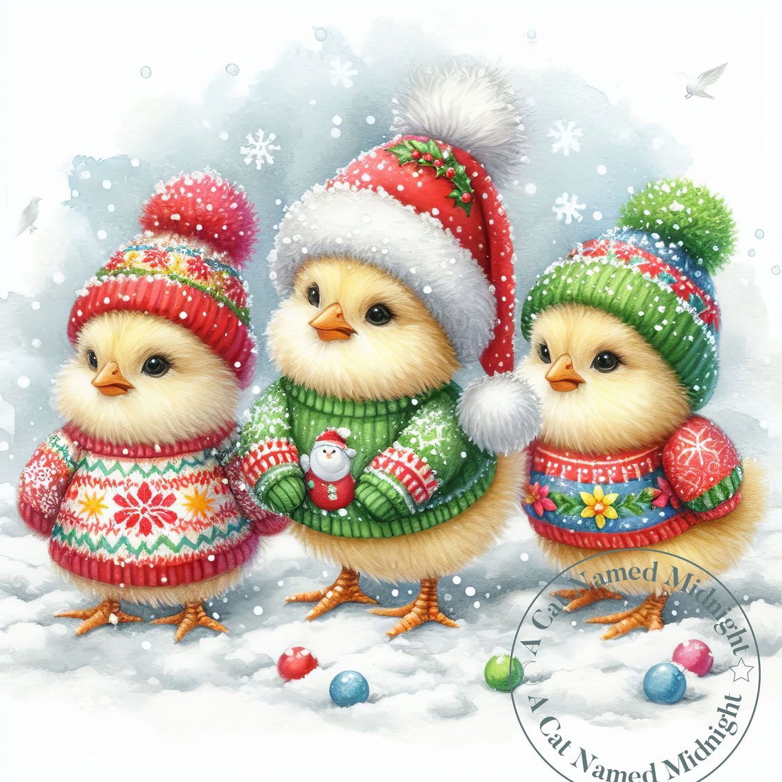 Baby Chicks in Christmas Sweaters Clipart | 12 Watercolor Xmas Chickens ...