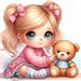 Sweet Baby Girl With Teddy Bear Clipart 12 Jpgs Little Girl Watercolor ...