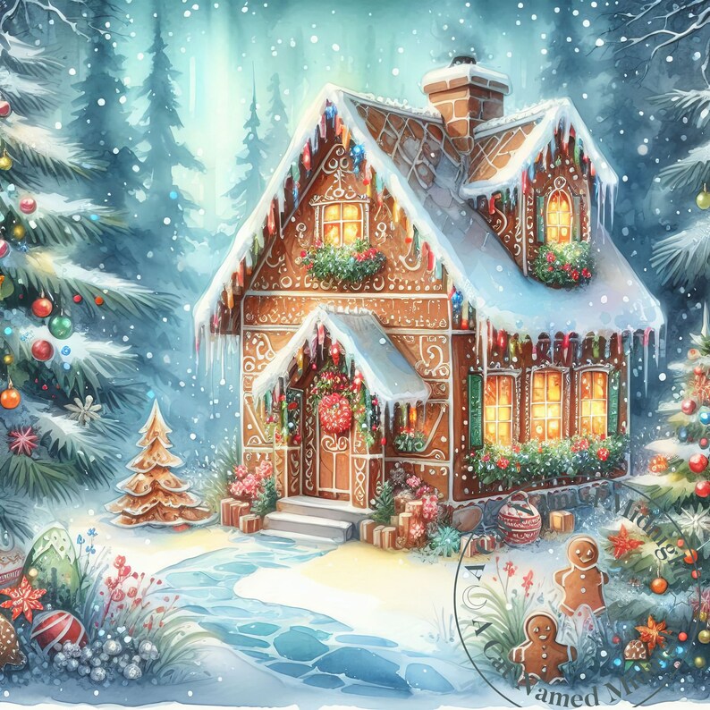 8 Gingerbread House Clipart Watercolor Christmas Images Xmas Clip Art ...