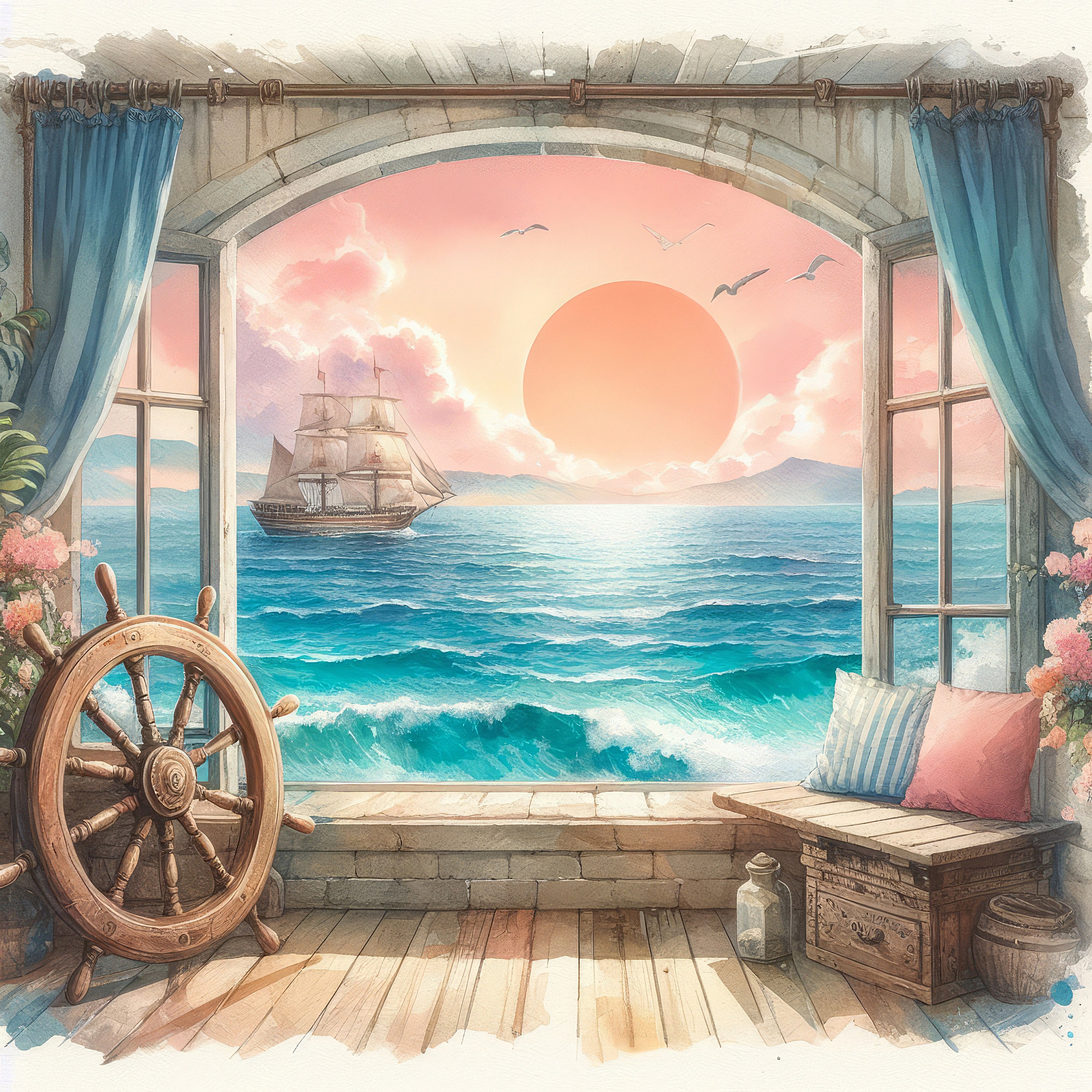 Nautical Windows Clipart Watercolor Nautical Clip Art Ocean Watercolor ...