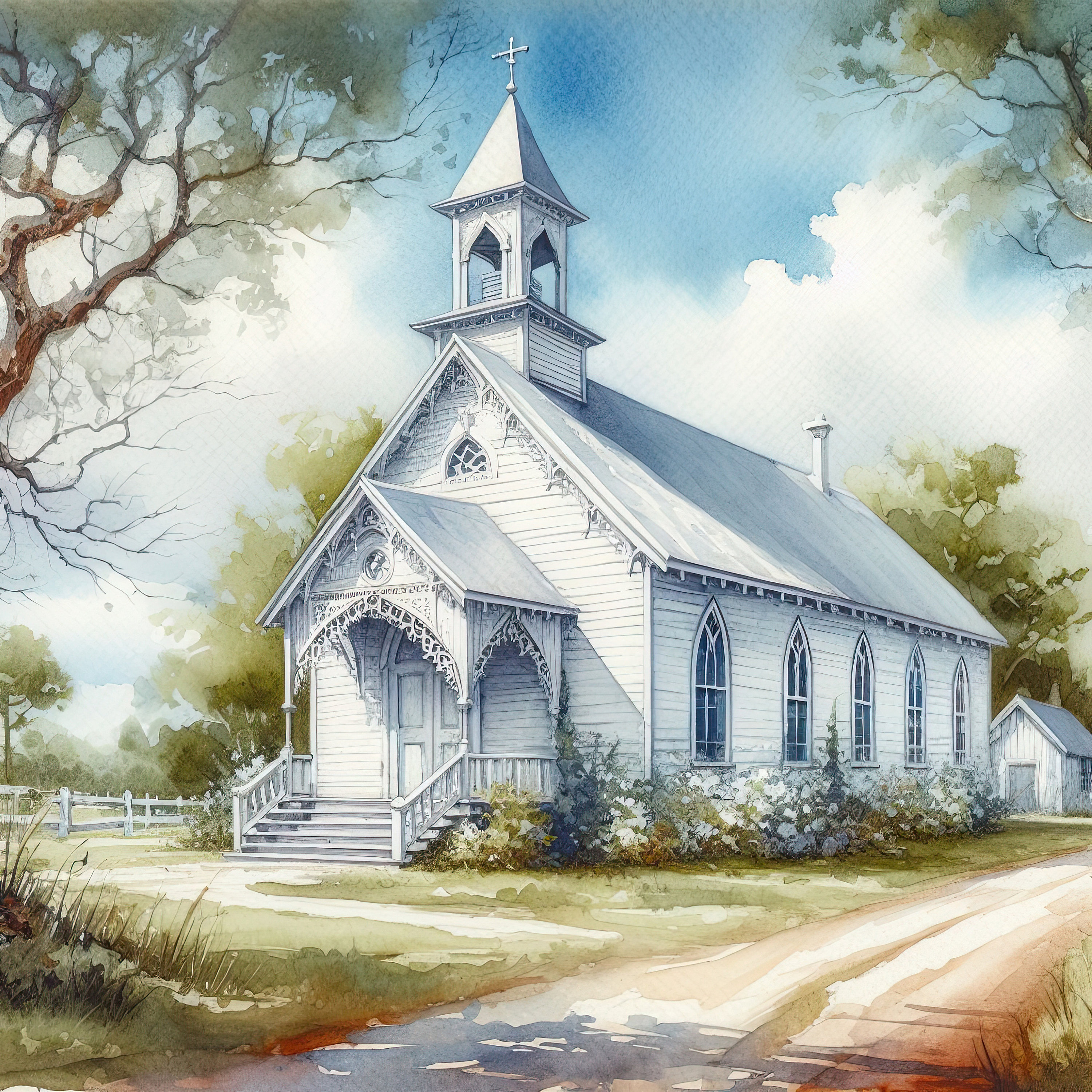 Watercolor Country Church Clipart Bundle Vintage Clip Art Church Images ...