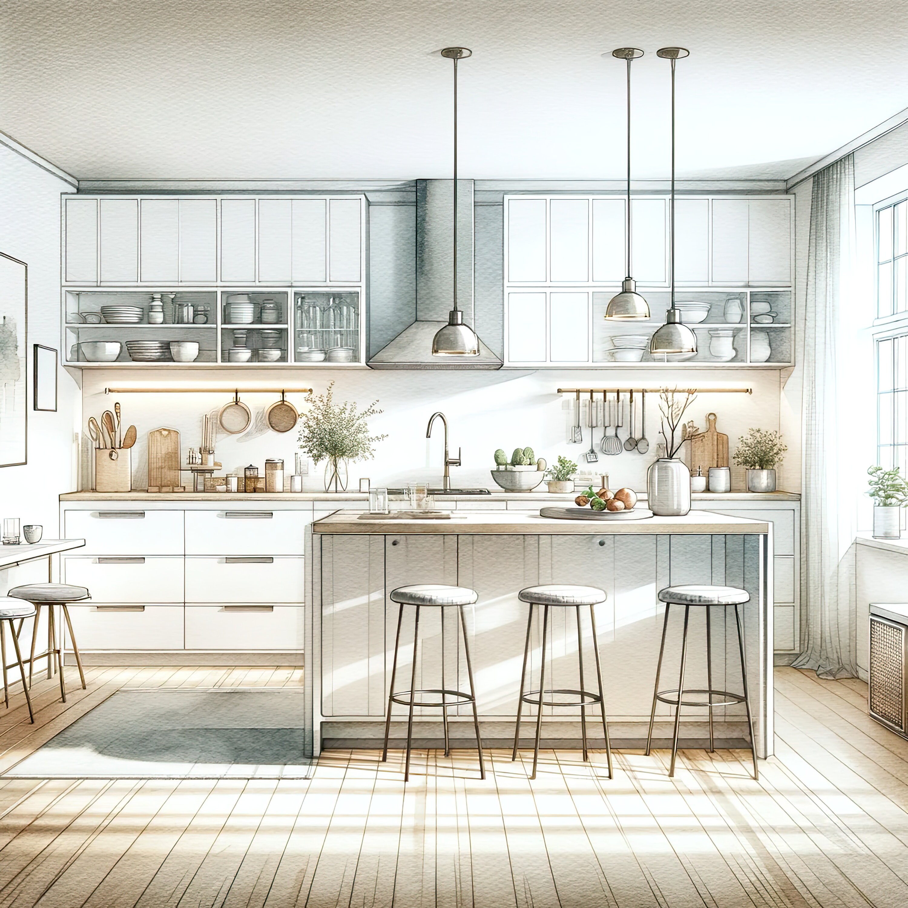 Watercolor Modern Farmhouse Kitchen Clipart Watercolor Cottage Kitchen ...