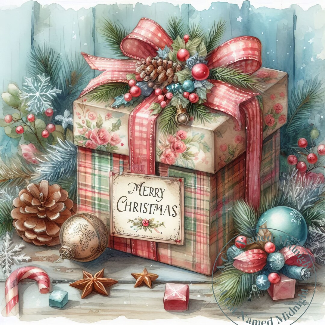 Christmas Gift Clipart Bundle 10 Watercolor Shabby Chic Vintage Clip ...