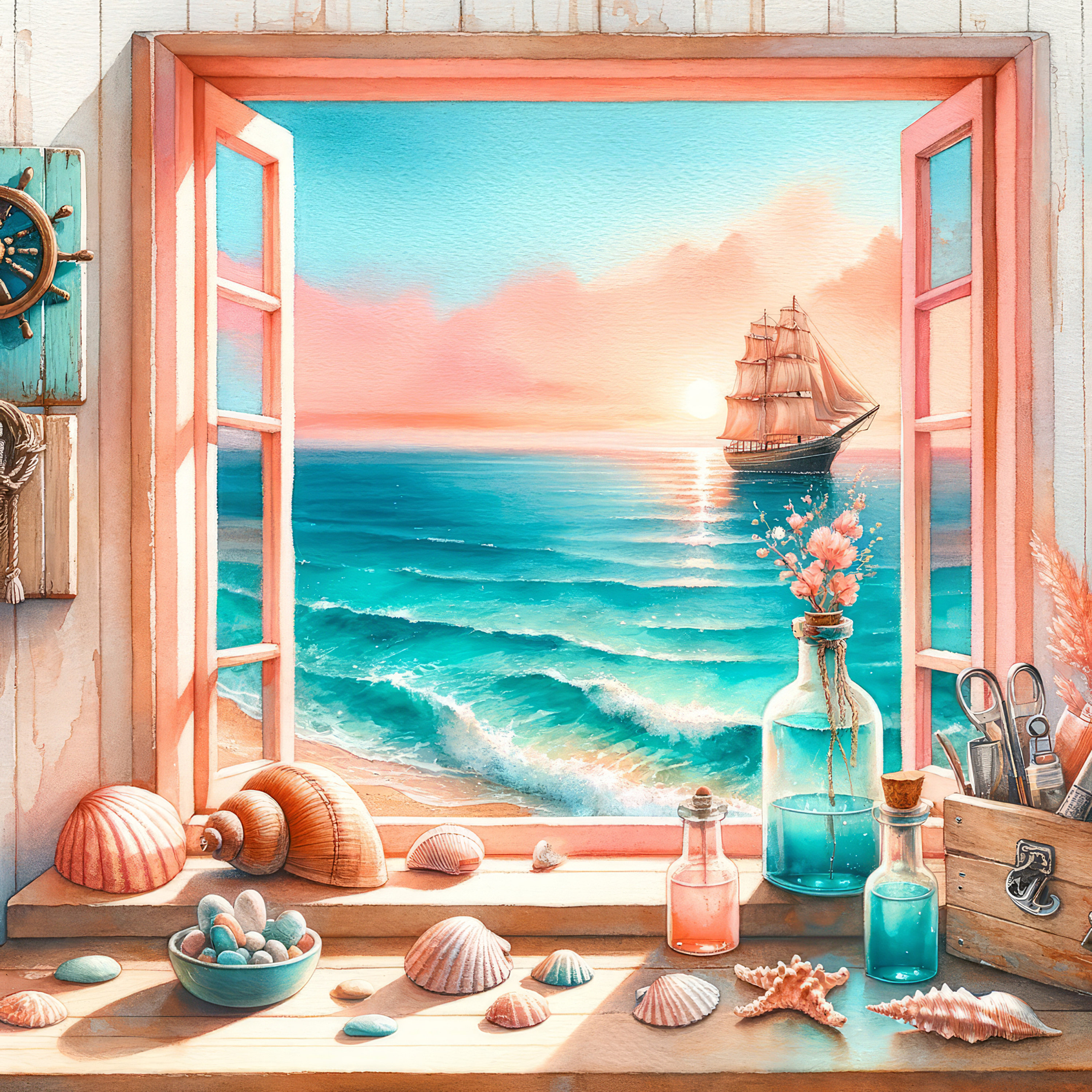 Nautical Windows Clipart Watercolor Nautical Clip Art Ocean Watercolor ...