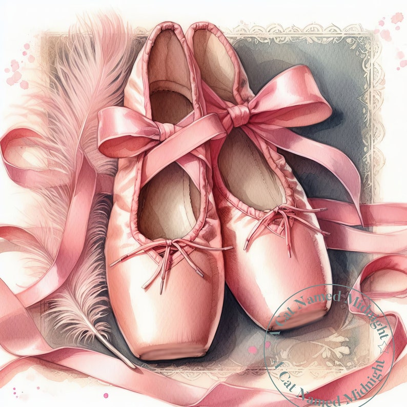 Watercolor Ballet Shoes Clipart Bundle Pink Ballet Shoes Clip Art Ballerina Standing En Pointe ...