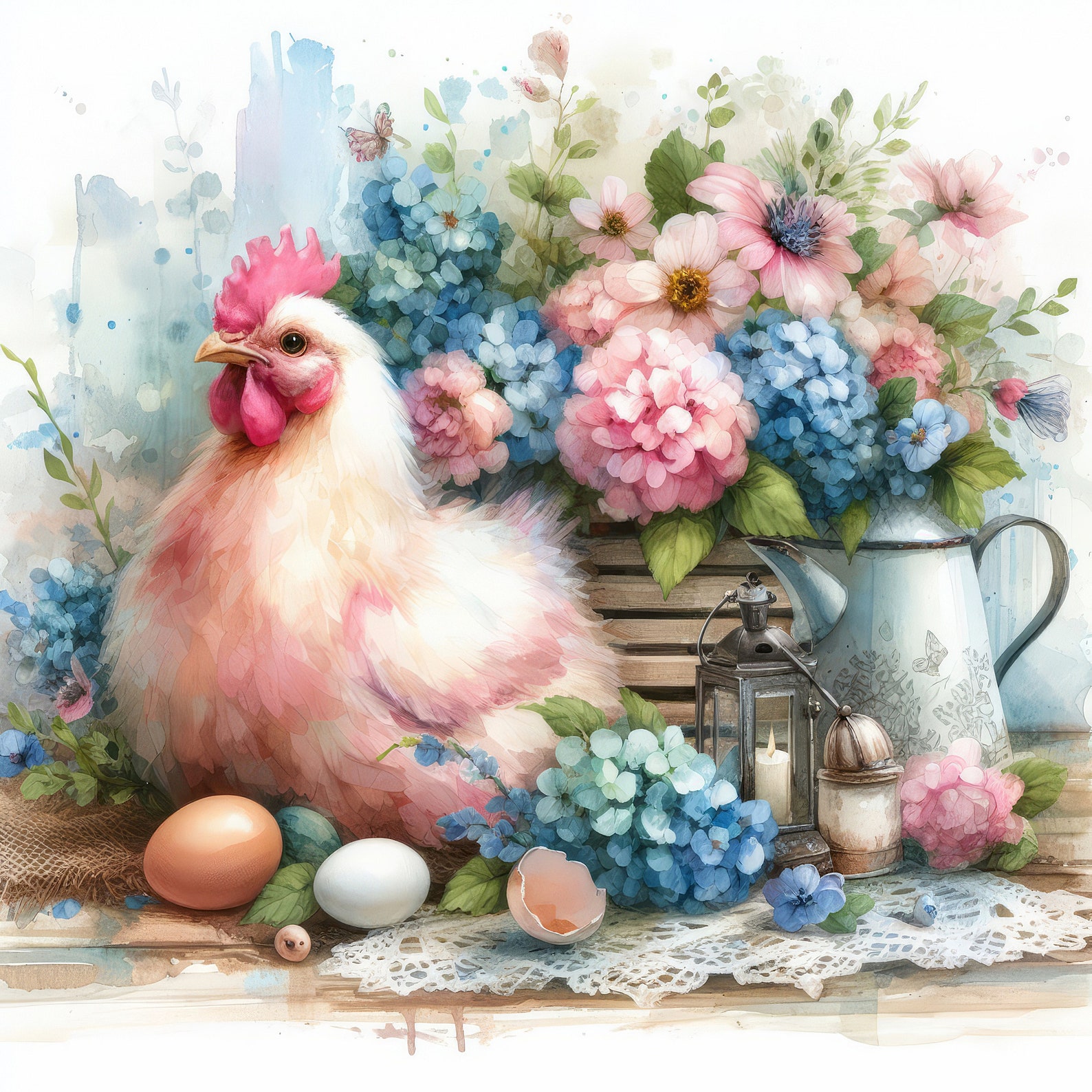 Watercolor Chicken Clipart Watercolor Rooster Clip Art Easter Farm ...