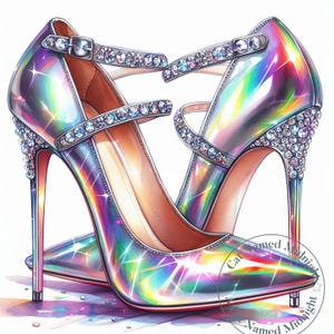 Rainbow Mother of Pearl High Heels Clipart 11 JPG Watercolor High Heels ...