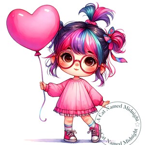 Cute Quirky Girl With a Heart Balloon Clipart 13 JPG Valentine Sweetest ...