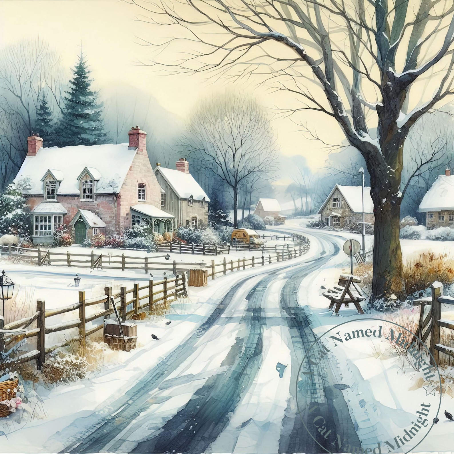 Snowy Country Road in the Winter Clipart 11 JPG Bundle Vintage Clip Art ...