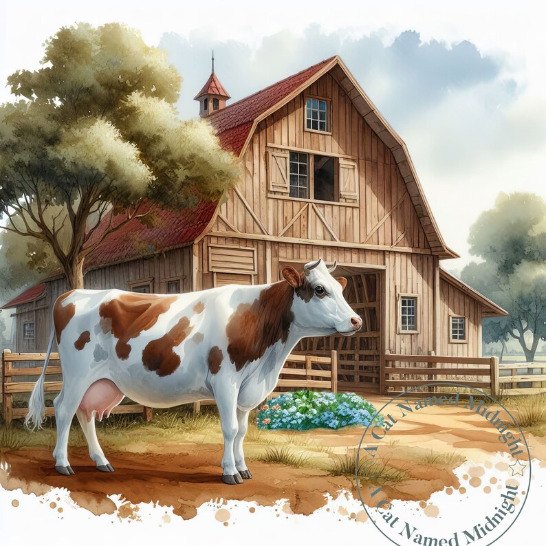 10 Watercolor Barn and Cow Clipart Bundle Vintage Clip Art Rustic ...