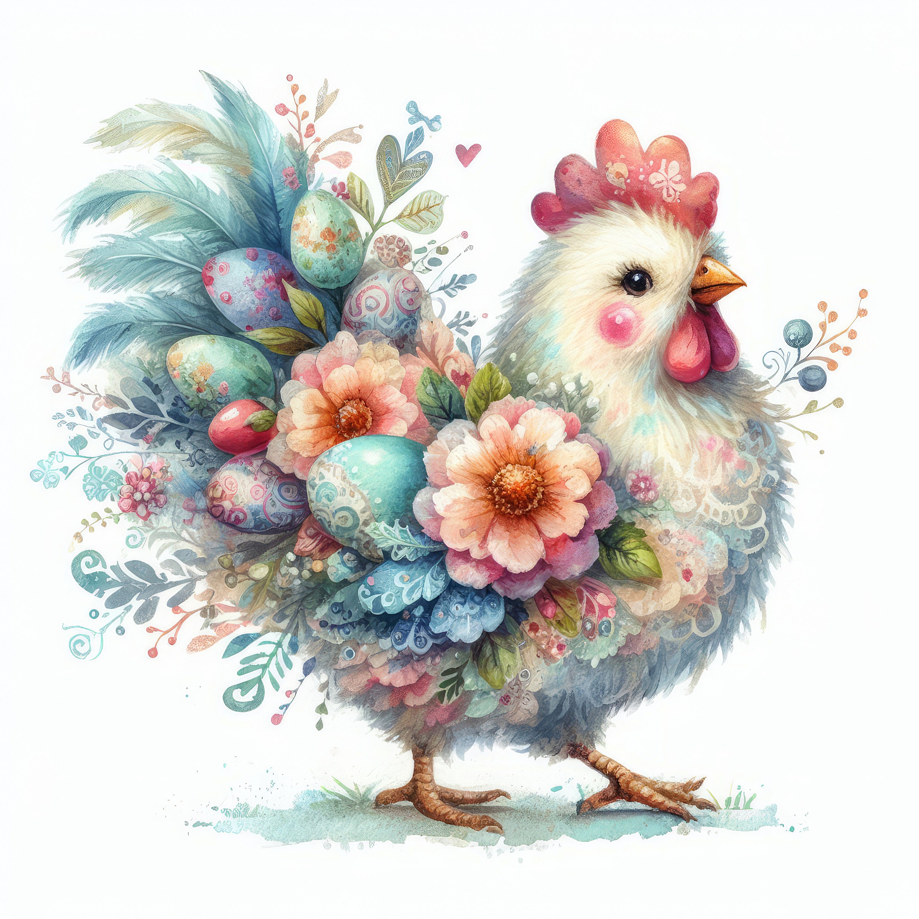 Watercolor Chicken Clipart Watercolor Rooster Clip Art Easter Farm ...