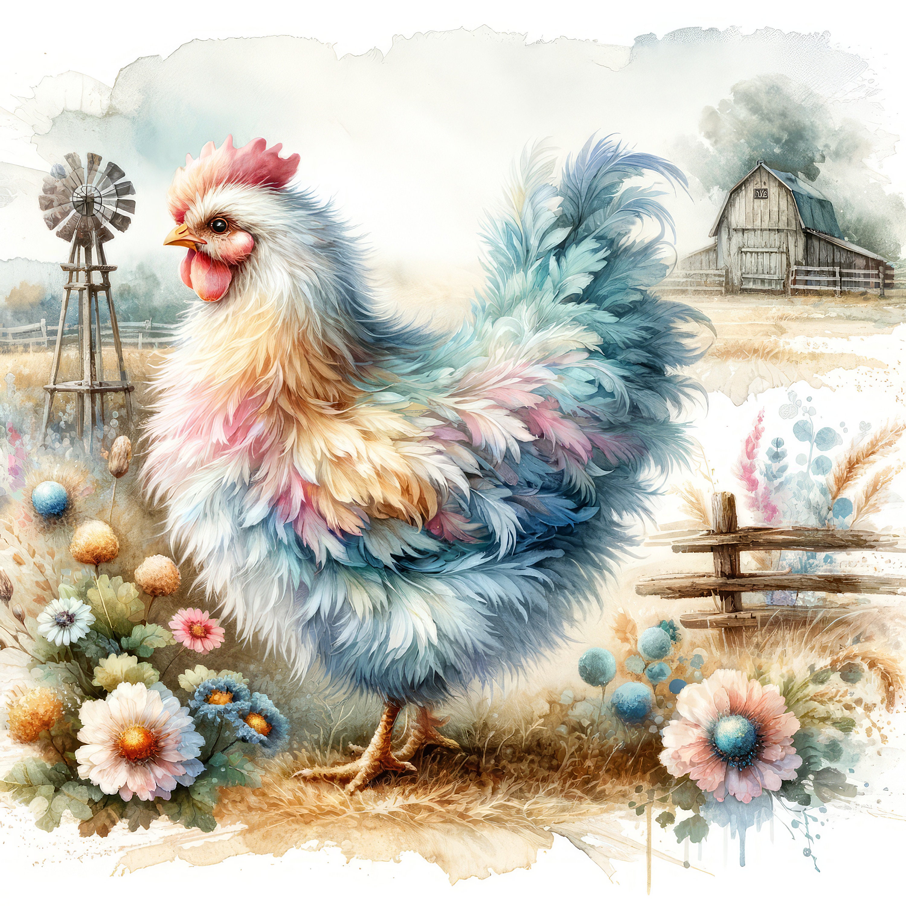 Watercolor Chicken Clipart Watercolor Rooster Clip Art Easter Farm ...