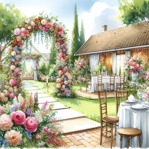 Watercolor Wedding Clipart Bundle Backyard Wedding Clip Art Outdoor ...