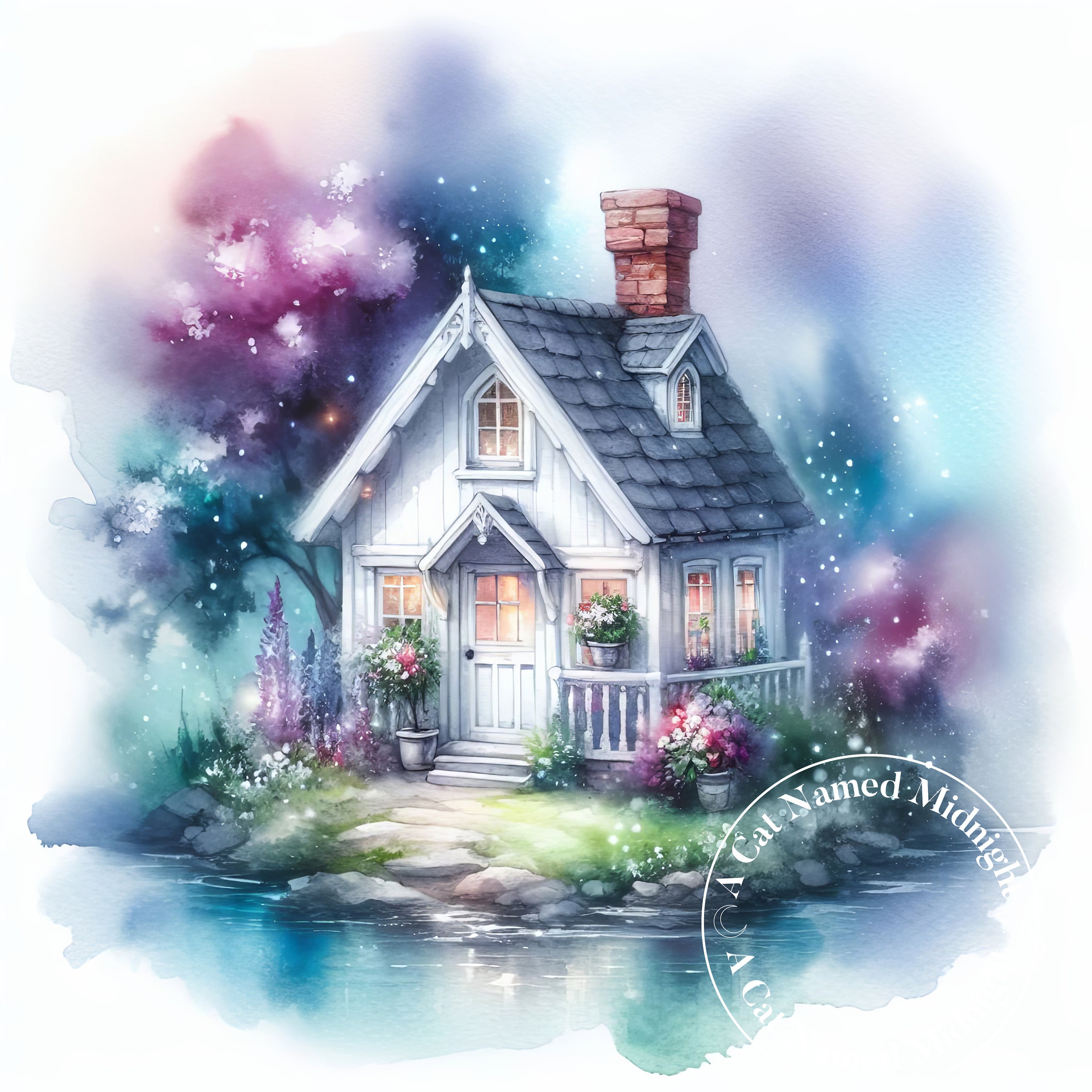 10 Tiny White Cottages Clipart Bundle Whimsical Cottages Watercolor ...