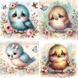 Shabby Chic Birds Vintage Style Clipart 15 JPG Images Watercolor Bird ...