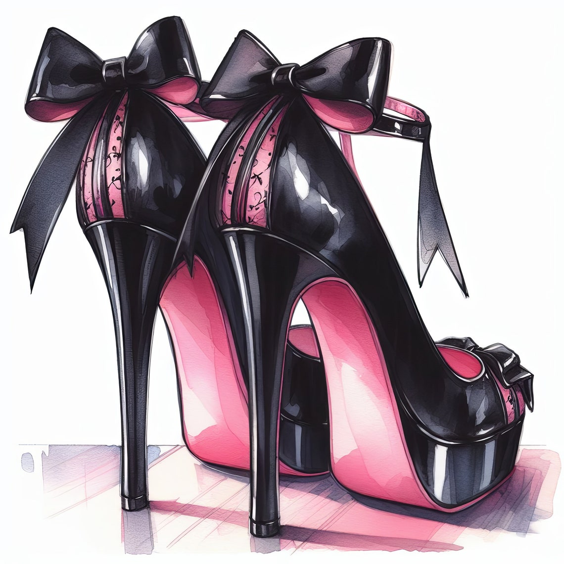 Watercolor High Heels Clipart Bundle Black and Pink High Heels Clip Art ...