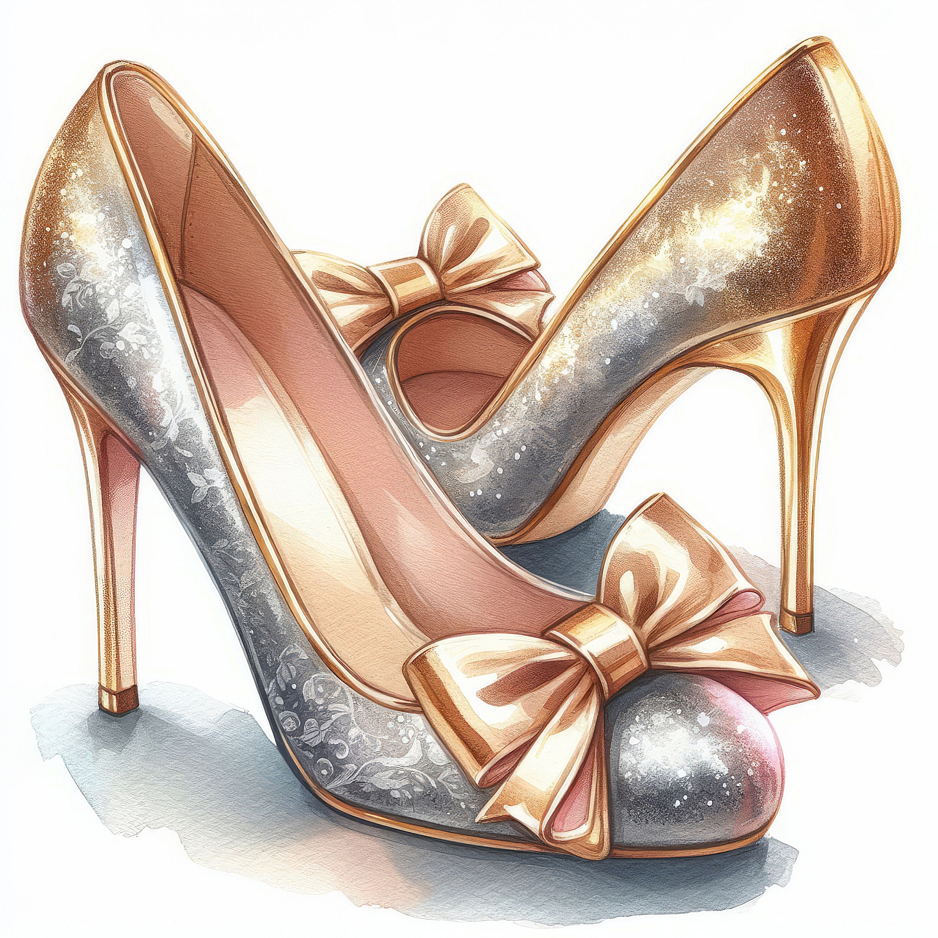 Watercolor High Heels Clipart Bundle Silver and Gold High Heels Clip ...