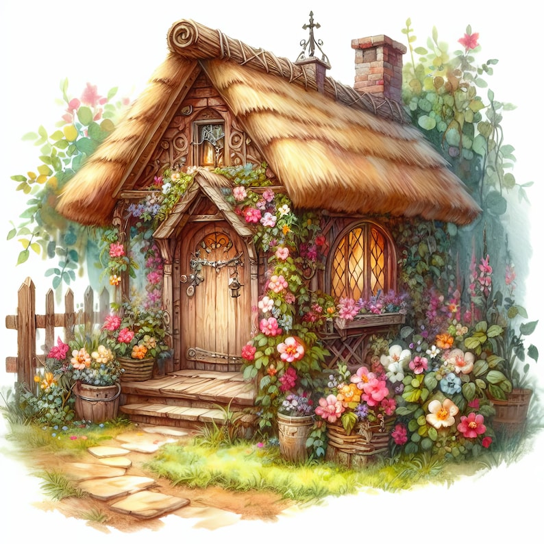 10 Teeny Tiny Cottages Clipart Bundle Whimsical Cottages Watercolor ...
