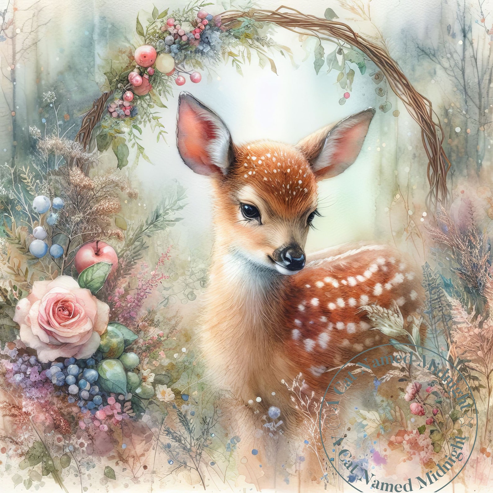 10 Watercolor Baby Deer Clipart Cute Fawn Clip Art Deer in the Woods ...