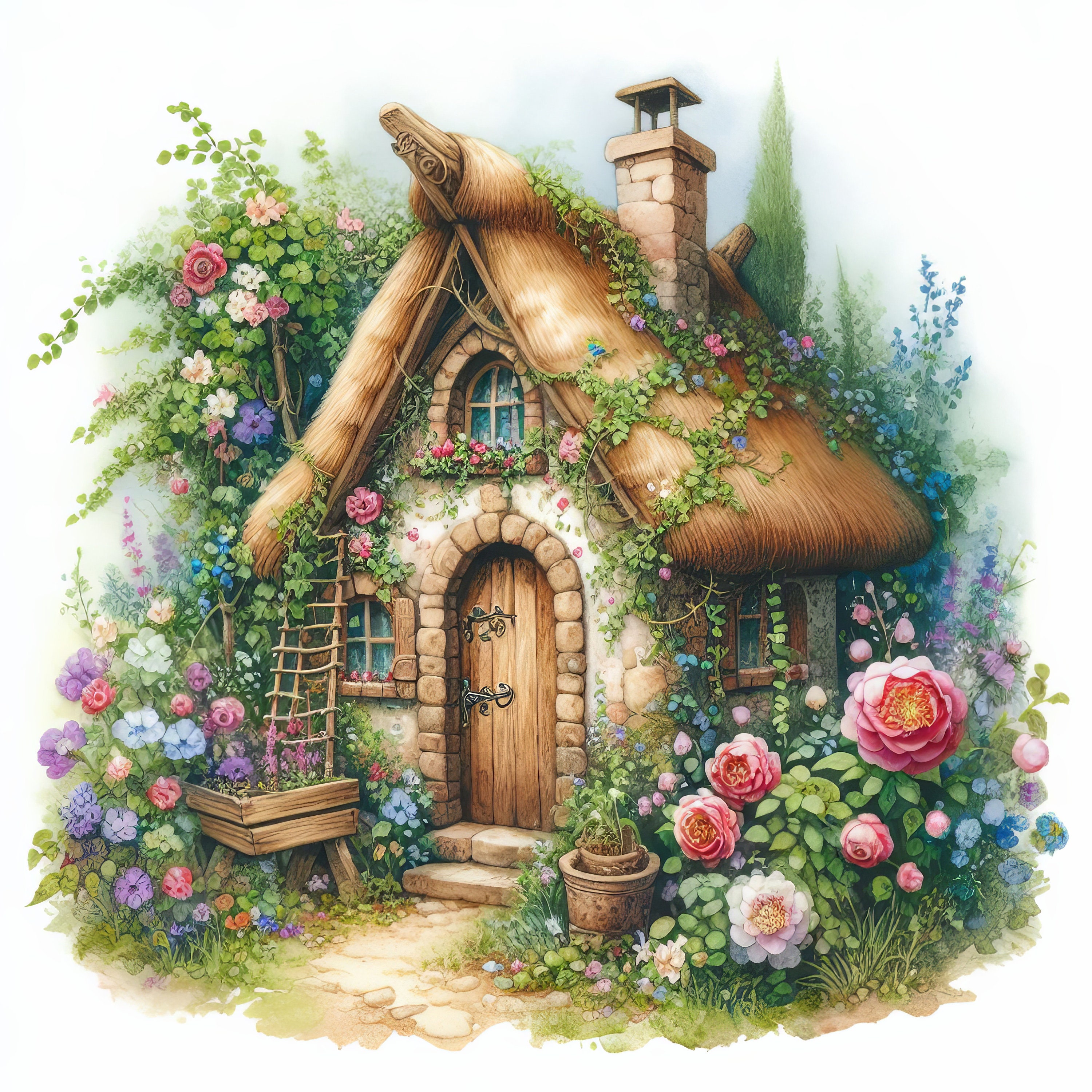 10 Teeny Tiny Cottages Clipart Bundle Whimsical Cottages Watercolor ...