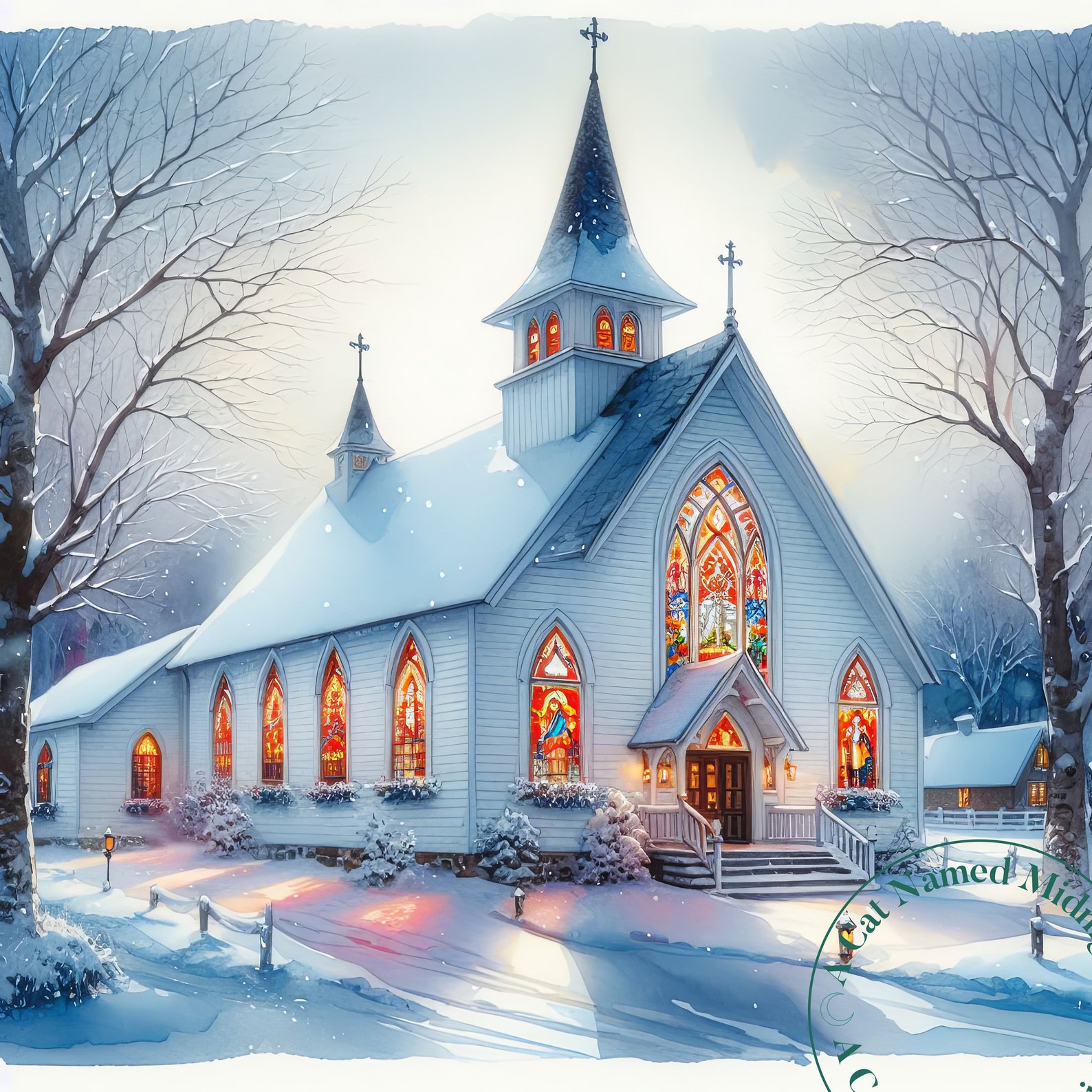 Watercolor Country Church Winter Snow Clipart Bundle Vintage Clip Art ...