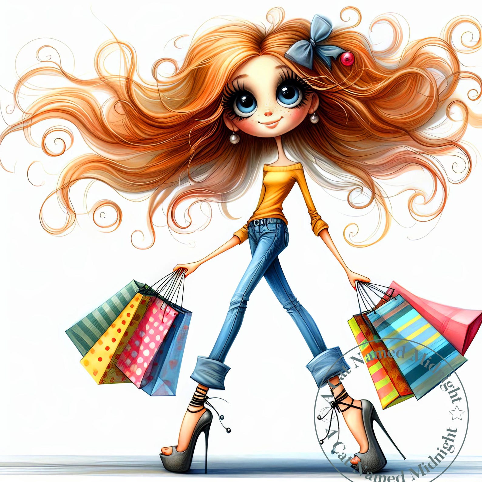 Quirky Girl Shopper Clipart 13 High Quality Jpgs Whimsical Girl at the ...