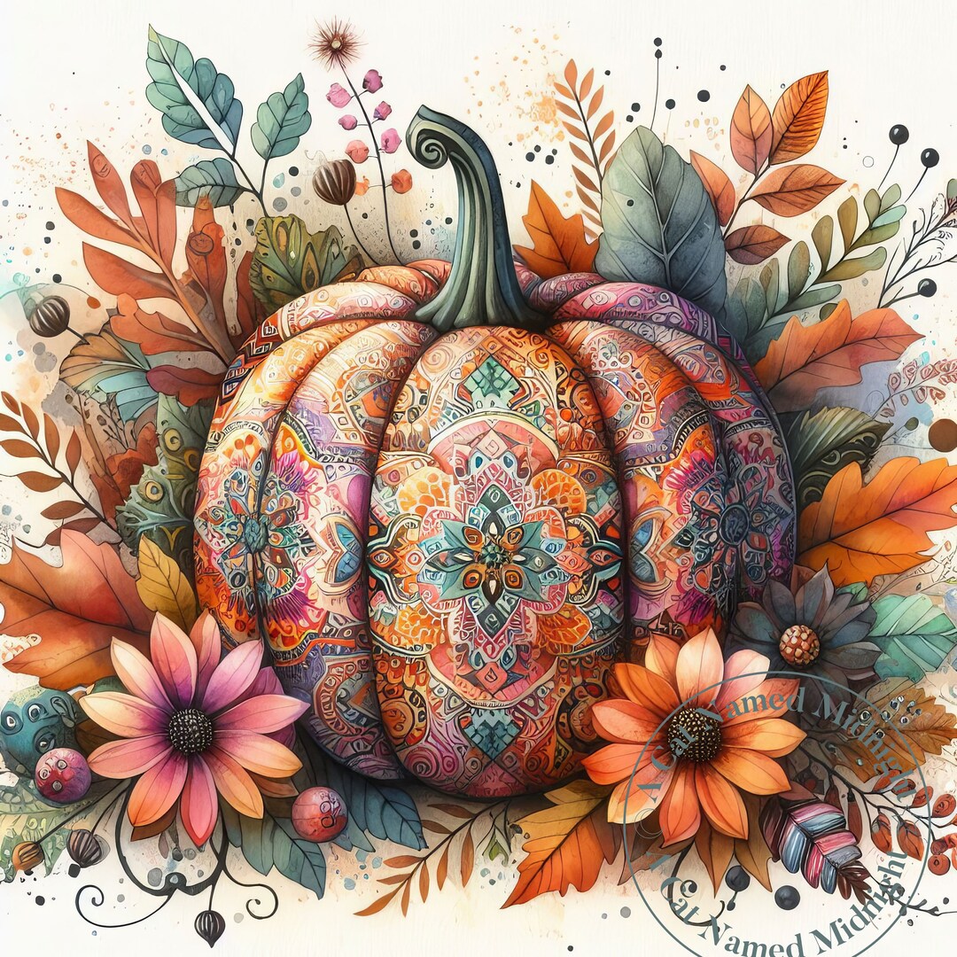 Boho Pumpkin Clipart 11 Images Watercolor Fall Clip Art Floral Autumn ...