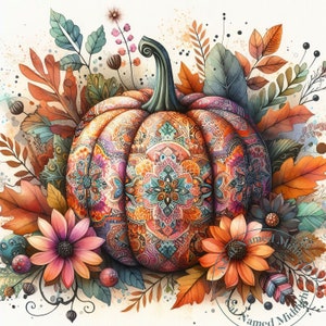 Boho Pumpkin Clipart 11 Images Watercolor Fall Clip Art Floral Autumn ...
