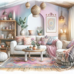 Boho Living Room Clipart 10 Images Bohemian House Clip Art Watercolor ...