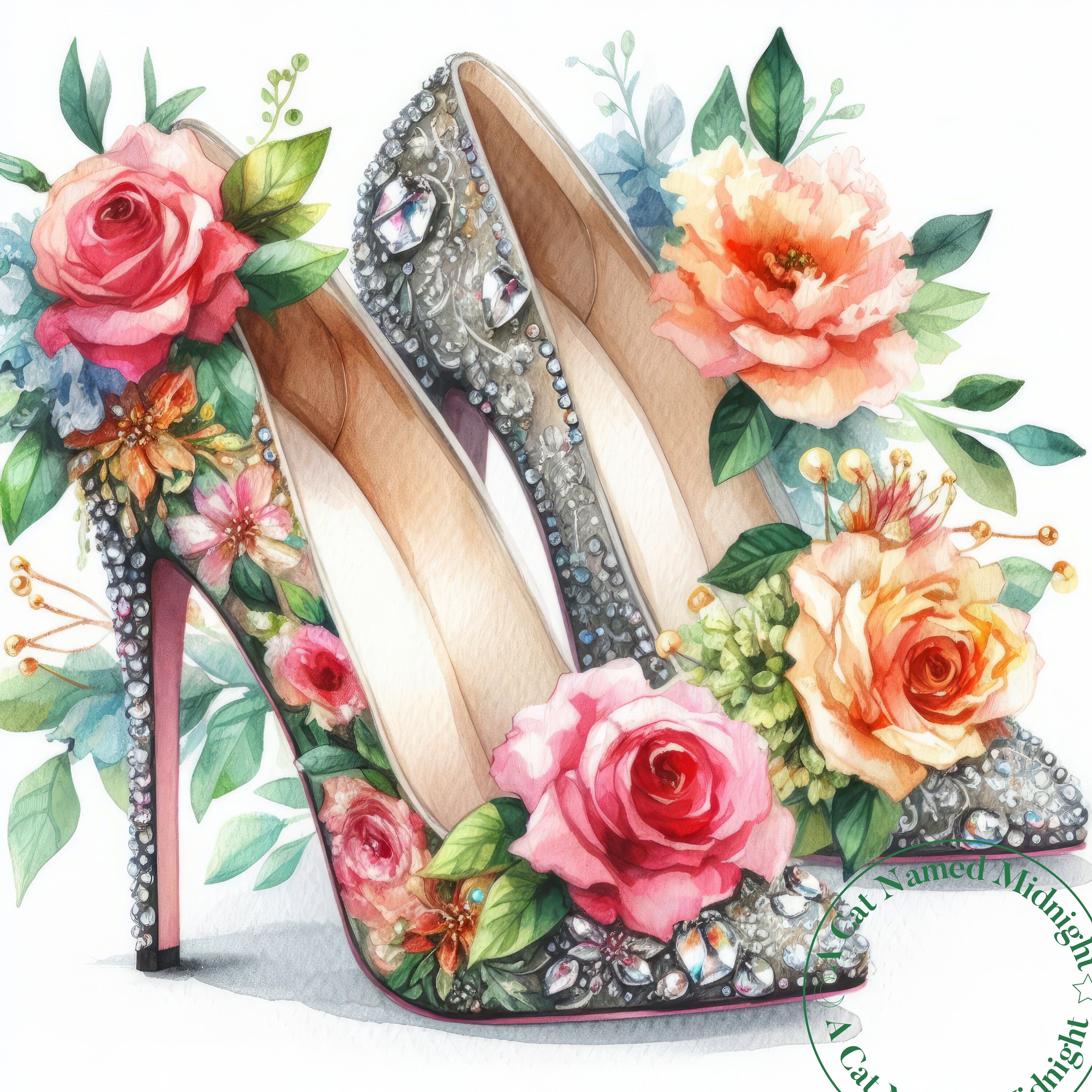 10 Watercolor High Heels Clipart Bundle Floral High Heels Clip Art ...
