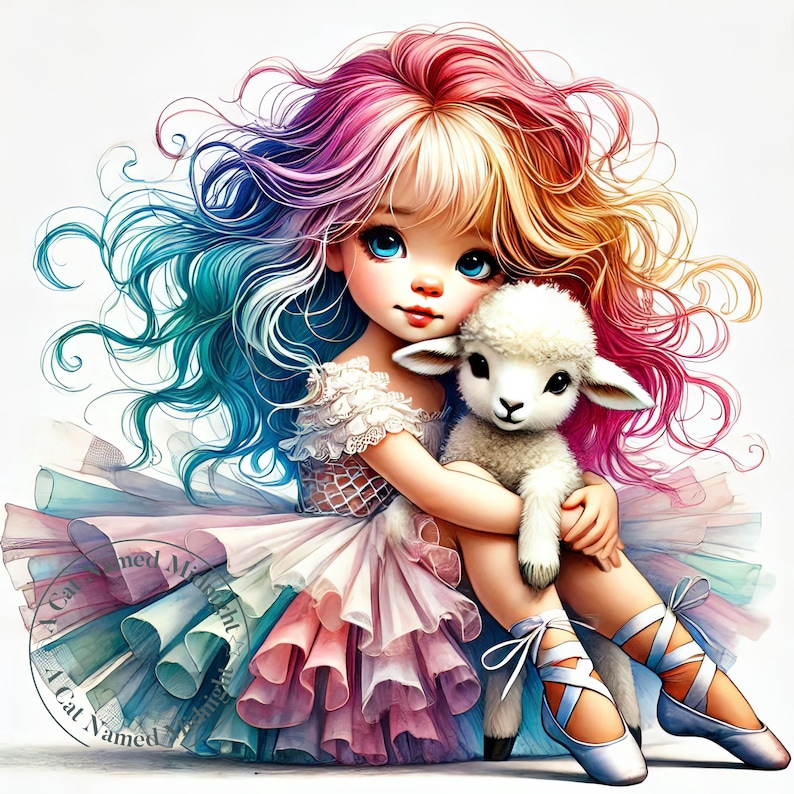 Little Girl and Her Lamb Clipart | 10 High Quality Jpgs - Etsy