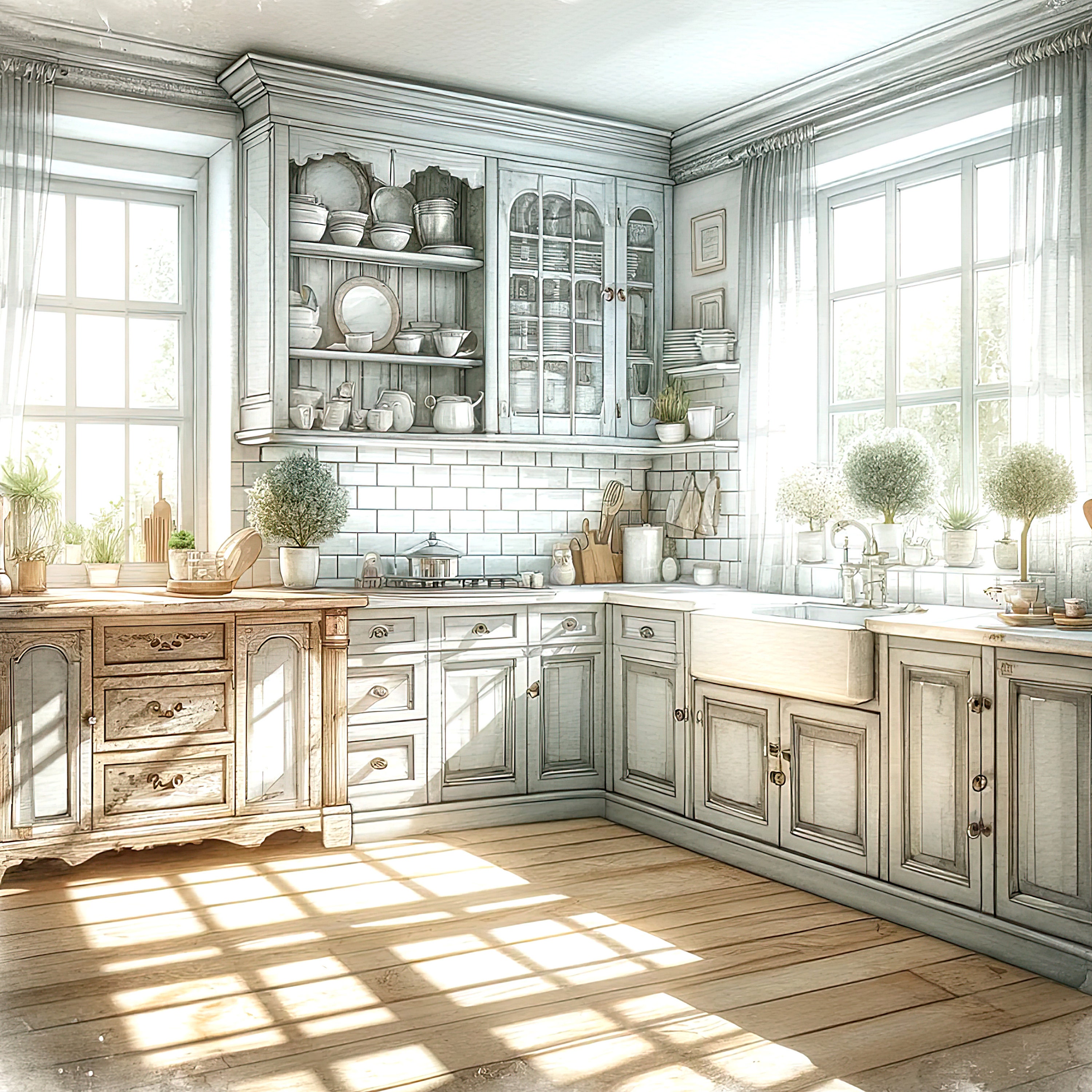 Watercolor Farmhouse Kitchen Clipart Watercolor Cottage Kitchen Clip ...