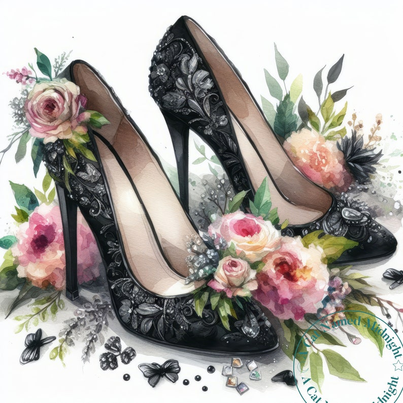 10 Watercolor High Heels Clipart Bundle Floral High Heels Clip Art ...
