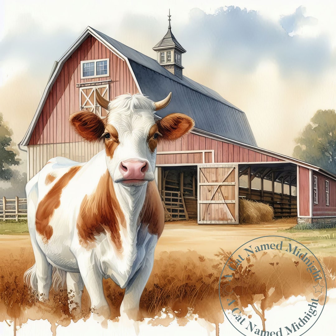 10 Watercolor Barn and Cow Clipart Bundle Vintage Clip Art Rustic ...