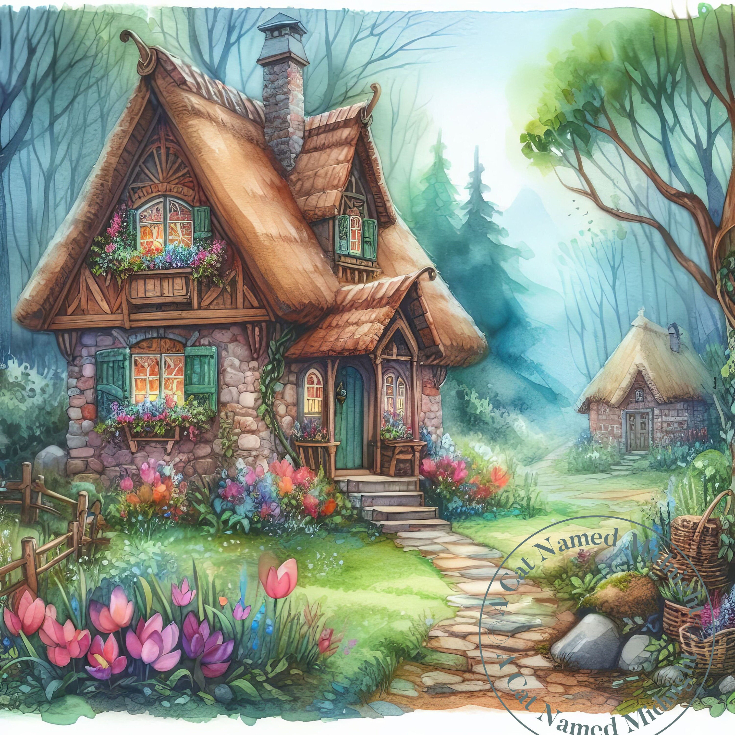 Whimsical Cottages Clipart Bundle 12 Fairy Tale Cottages Watercolor ...