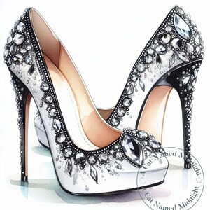 12 White and Black High Heels Clipart Bundle 10 Watercolor White High ...