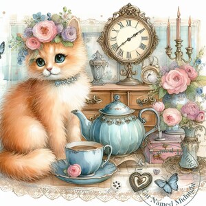 10 Shabby Chic Cat Clipart Watercolor Cat Clip Art Cat Images Bundle ...
