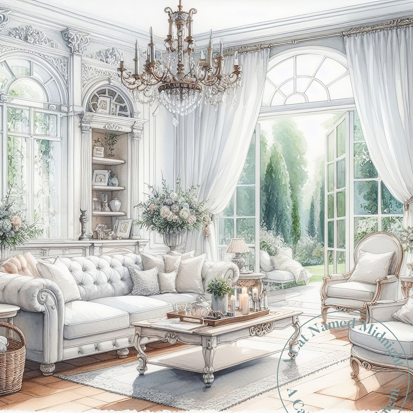 Watercolor Shabby Chic 10 White Living Room Clipart Vintage Clip Art ...