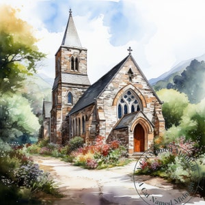 Country Stone Church Clipart Bundle 12 Old Scottish Style Church ...
