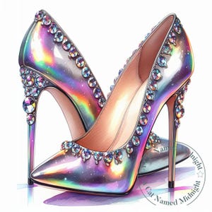 Rainbow Mother of Pearl High Heels Clipart 12 JPG Watercolor High Heels ...