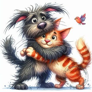 Quirky Dog and Cat Best Friends Clipart 13 High Quality JPG Images Cat ...