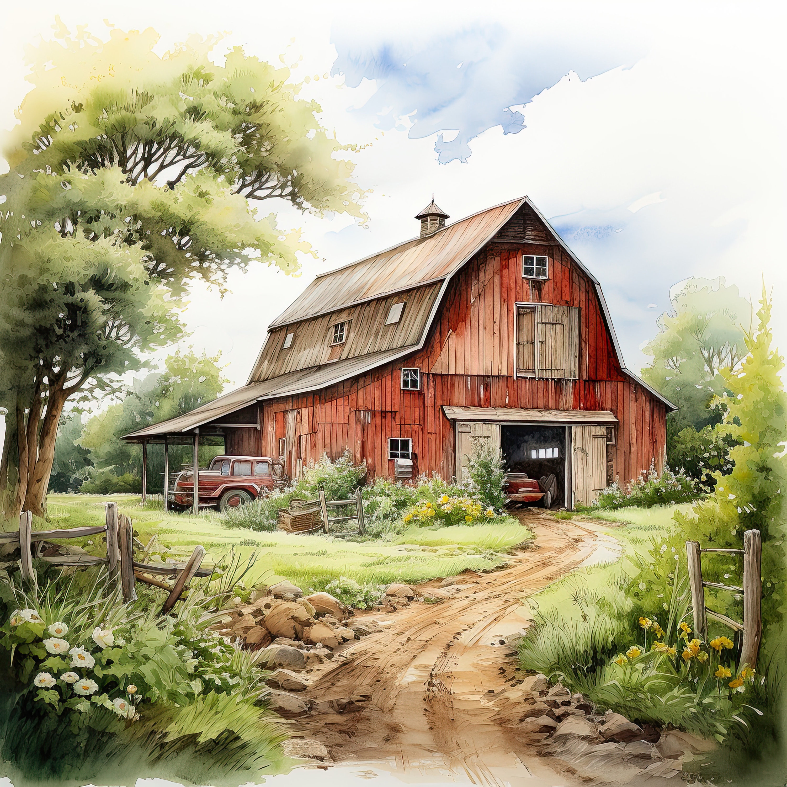 Watercolor Old Red Barn Clipart Bundle Vintage Clip Art Rustic Barn ...