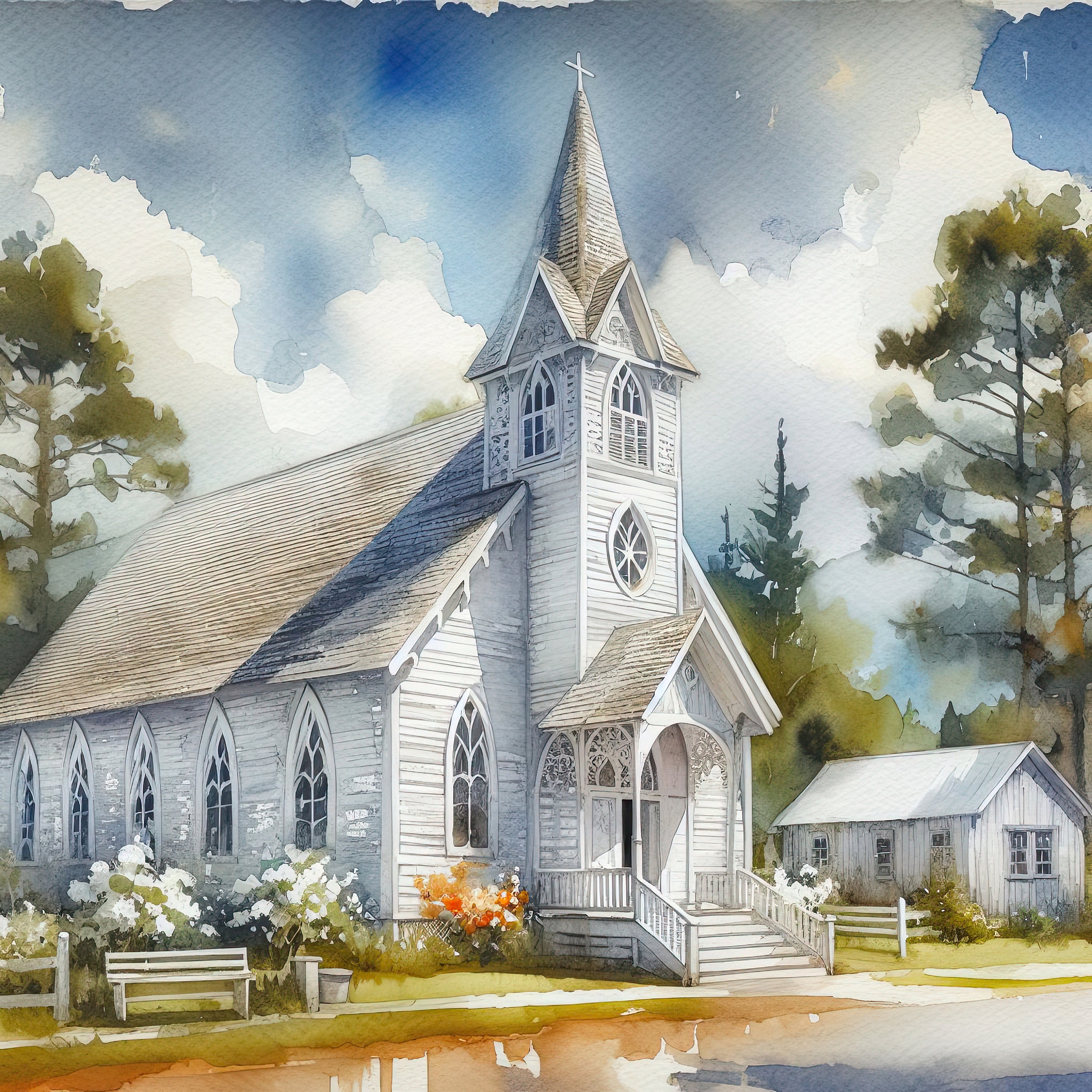 Watercolor Country Church Clipart Bundle Vintage Clip Art Church Images ...