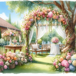 Watercolor Wedding Clipart Bundle Backyard Wedding Clip Art Outdoor ...