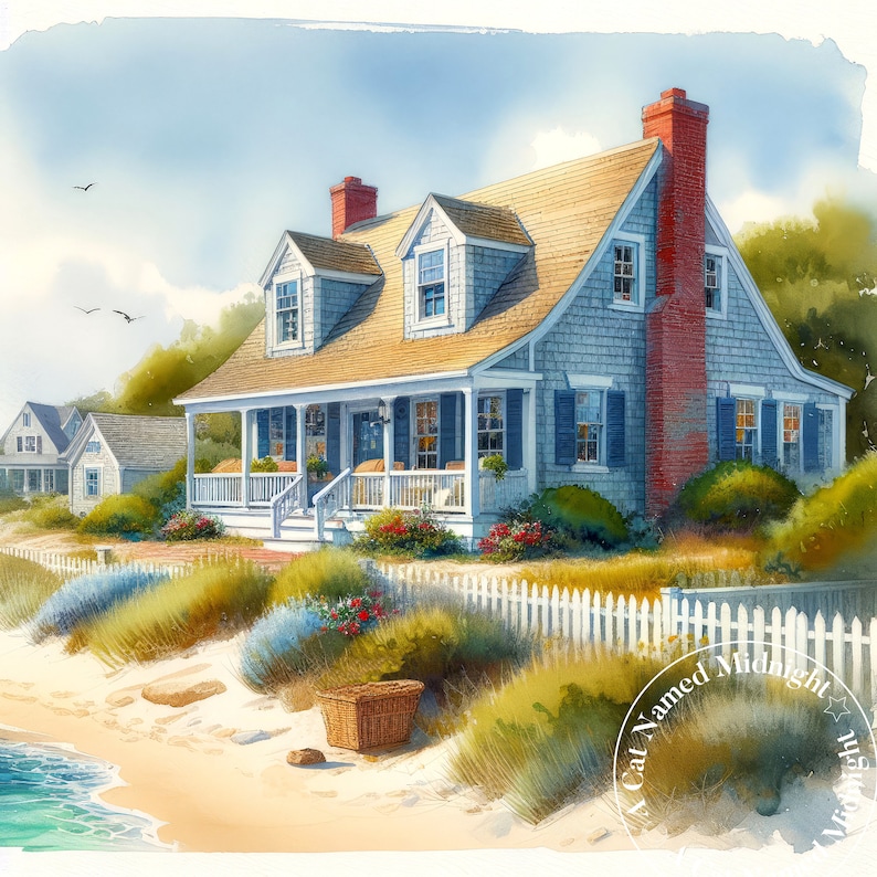 10 JPG Cape Cod Cottages Clipart Bundle Watercolor House Clip Art ...