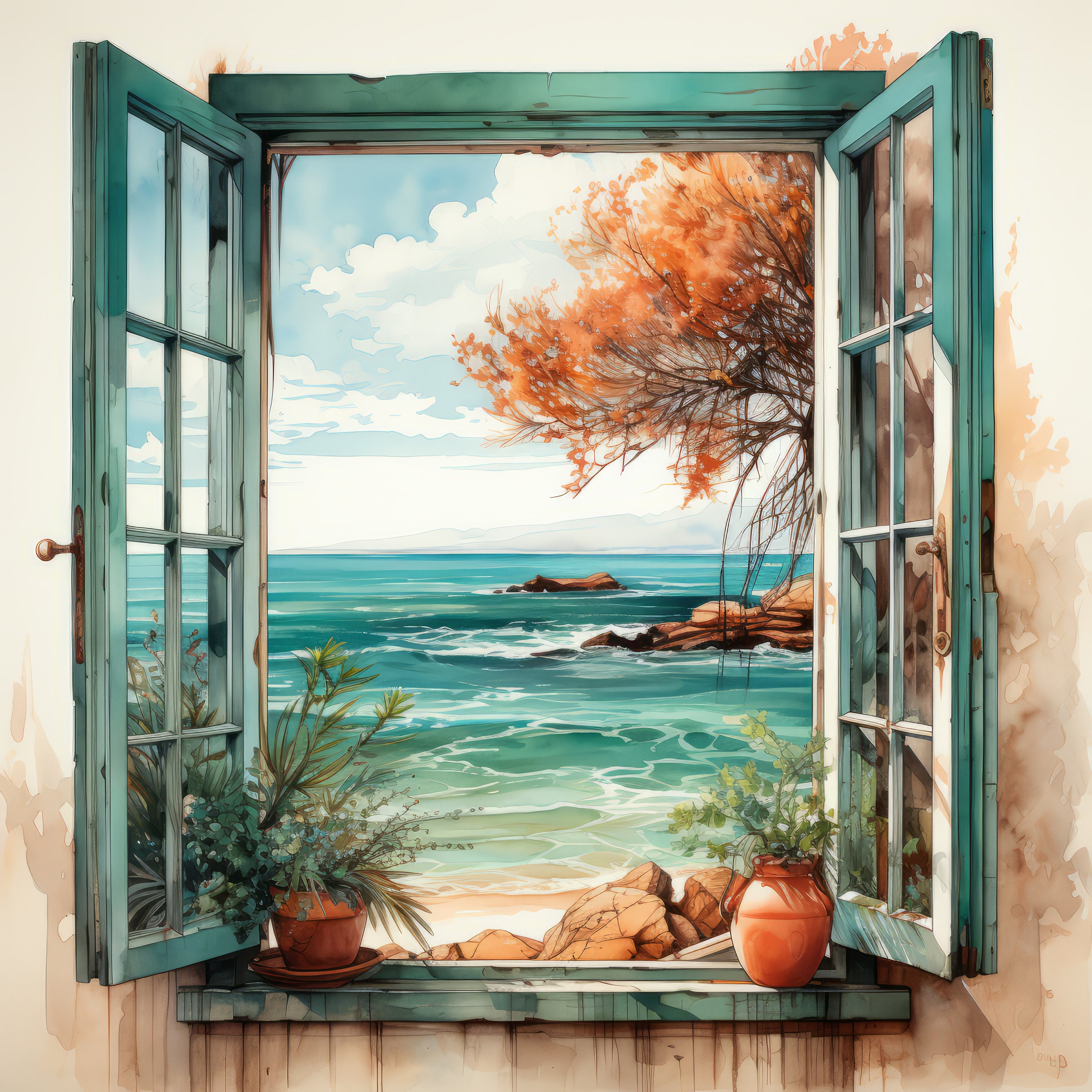 Watercolor Nautical Windows Clipart Watercolor Nautical Clip Art Ocean ...