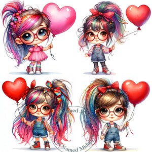 Cute Quirky Girl With a Heart Balloon Clipart 13 JPG Valentine Sweetest ...